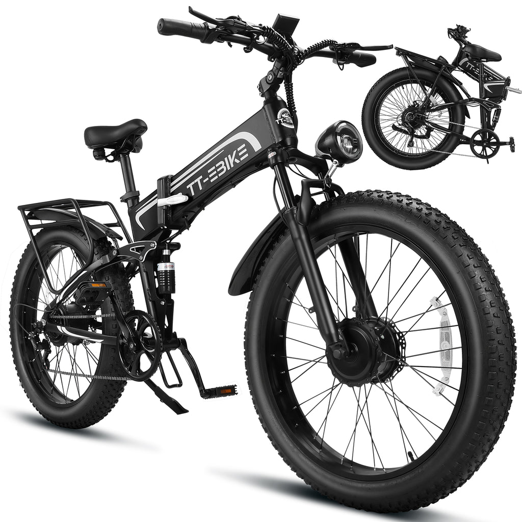TT-EBIKE 4350W Dual Motor Folding Electric Bike Adults with 52V 28AH Battery, 26x4 Fat Tire All ...